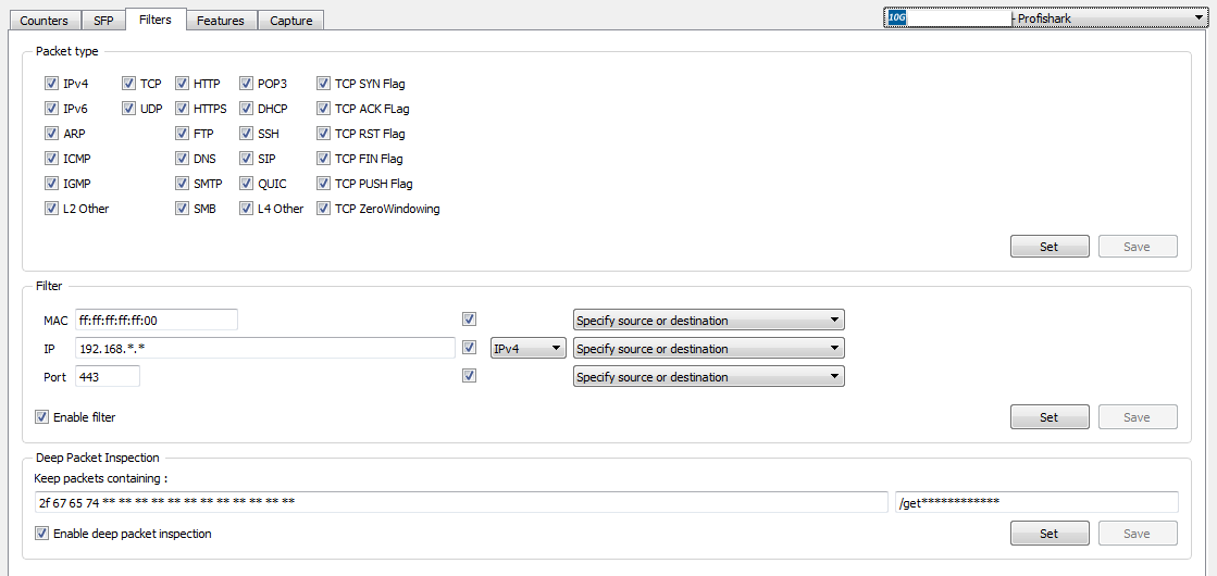 ProfiShark Manager — Filters | Profitap Knowledge Base